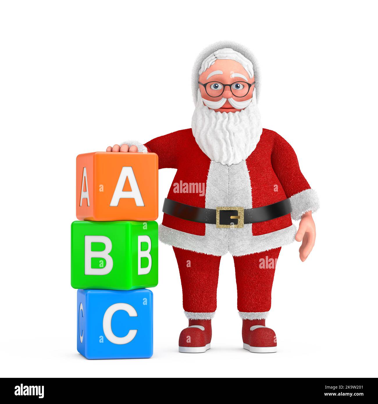 Cartoon Cheerful Santa Claus Granpa with Alphabet ABC Education Cubes ...
