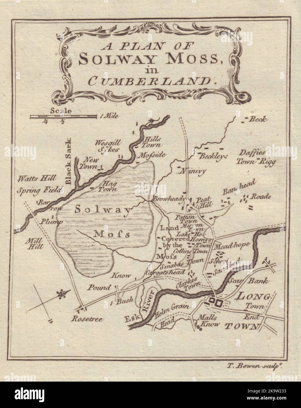A Plan of Solway Moss in Cumberland. Longtown, Cumbria. BOWEN 1779 old ...