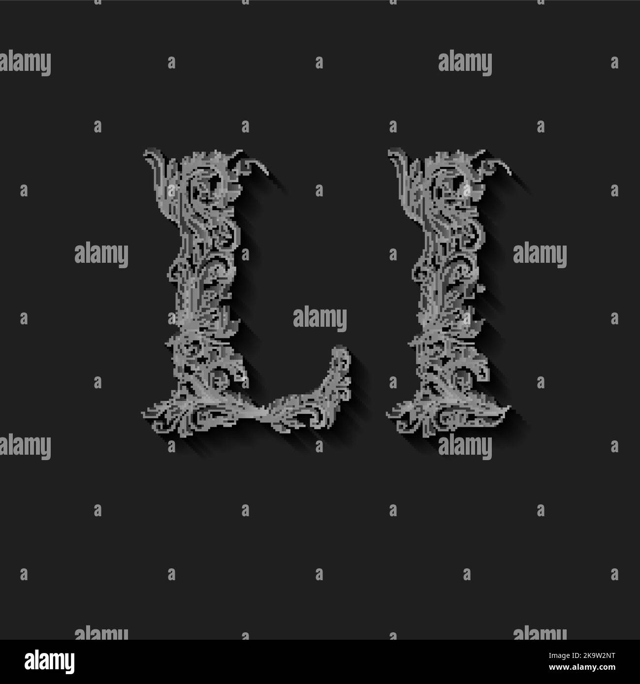 Handsomely decorated letter l in upper and lower case on black Stock ...