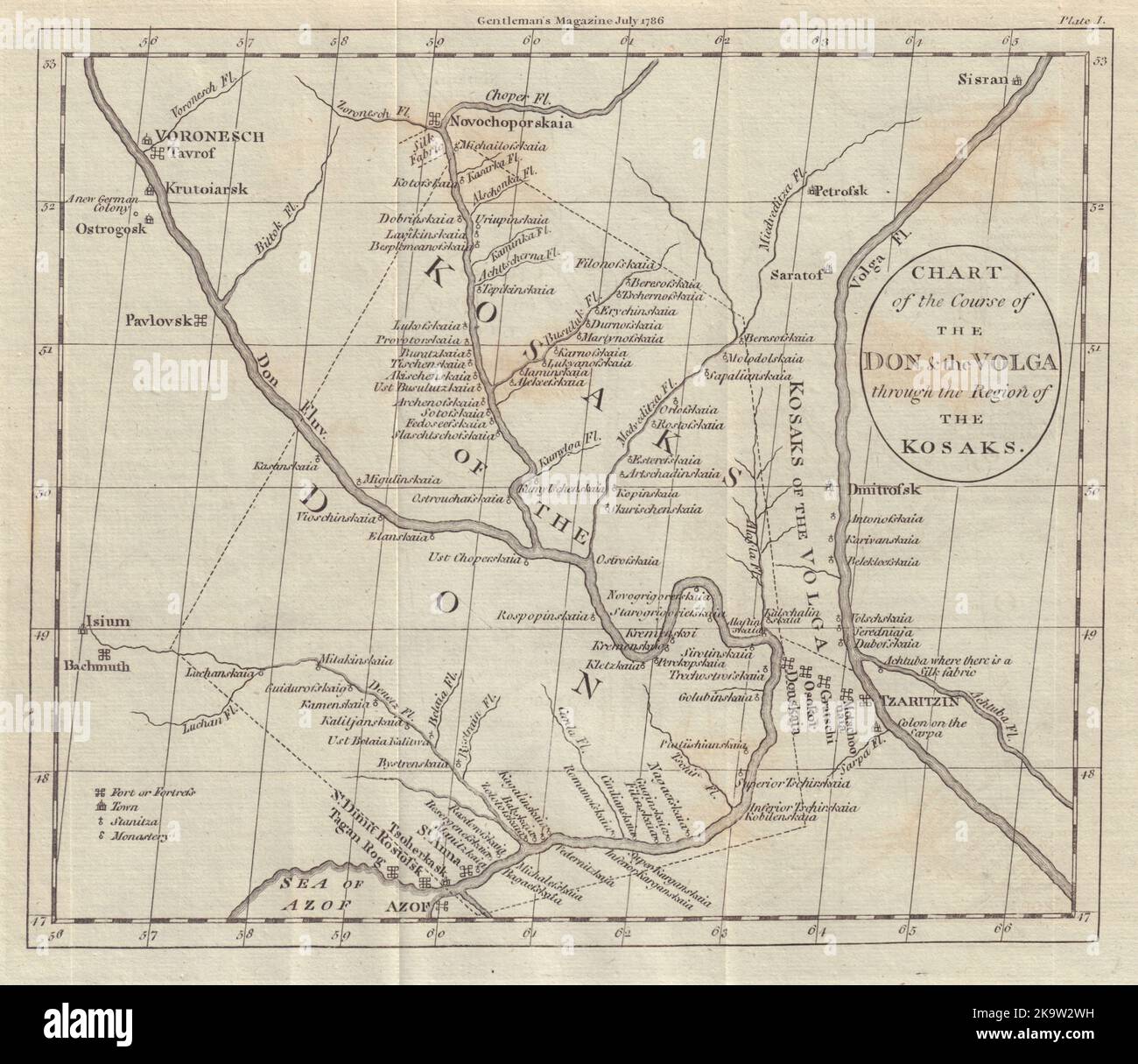 Course of the Don & Volga through the Region of the Kosaks. GENTS MAG ...