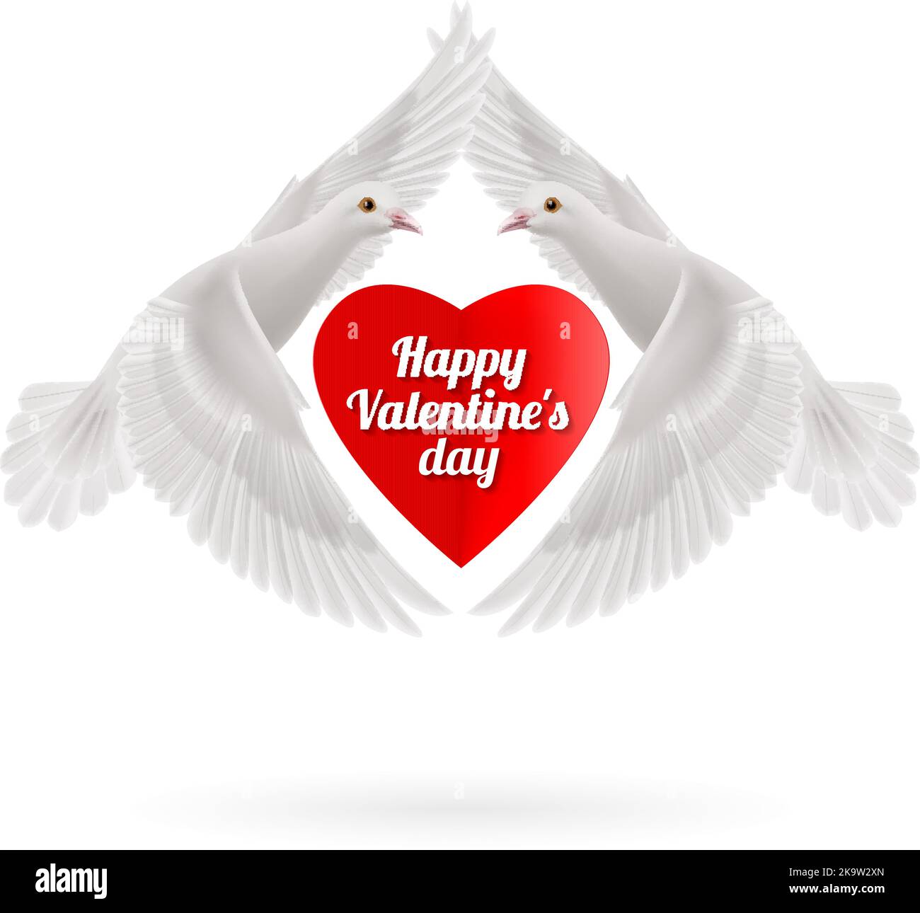 Red heart between two white flying doves on white background Stock ...