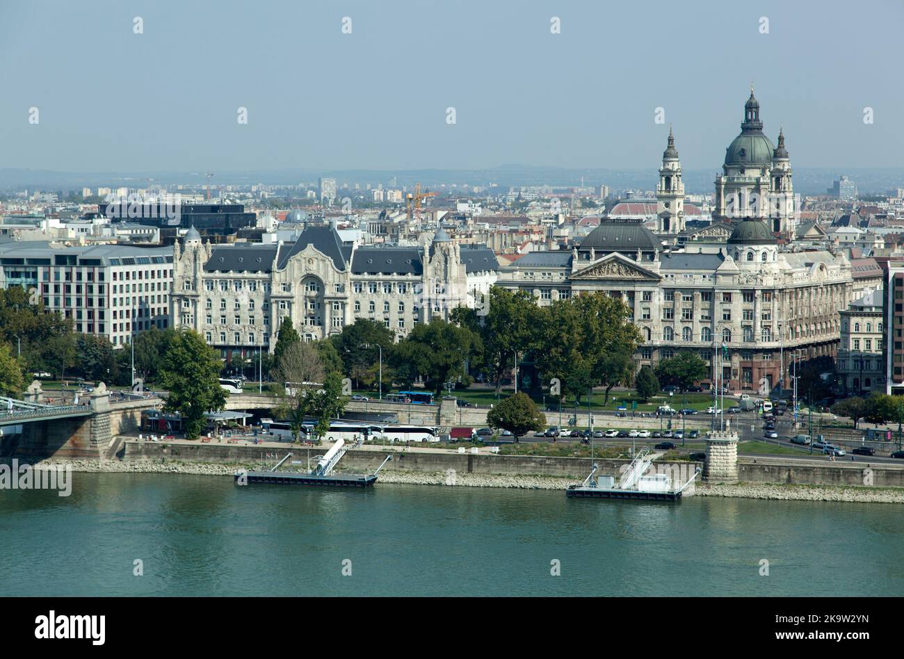 The aerial view of Budapest old town and Danube River waterfront ...
