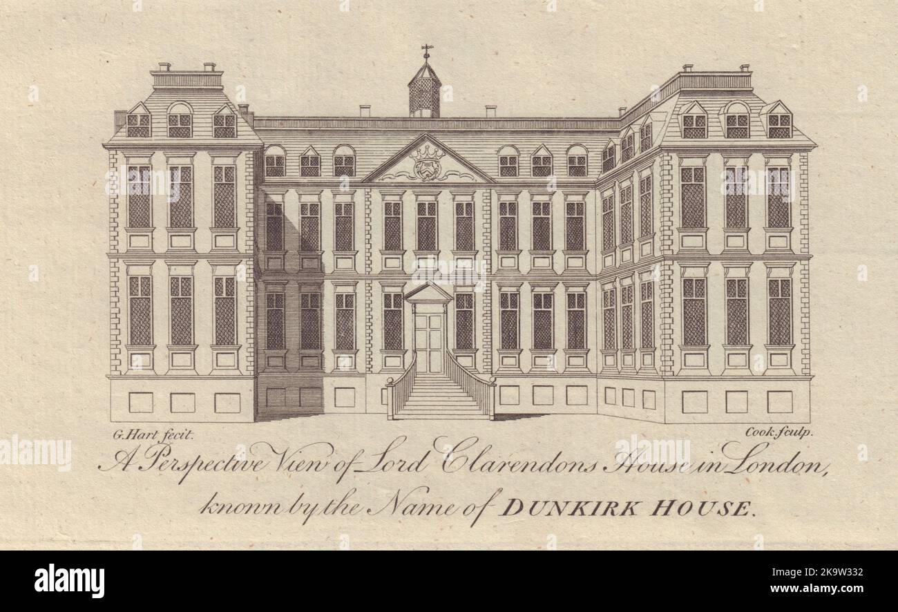 Lord Clarendon's House in London, Dunkirk House. GENTS MAG 1789 old ...