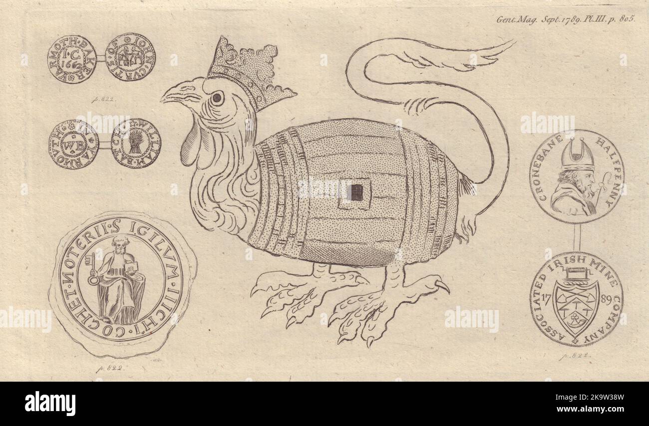 Rebus, a Bird in a Cask or Tun, on a window at Rowney Priory, Herts ...