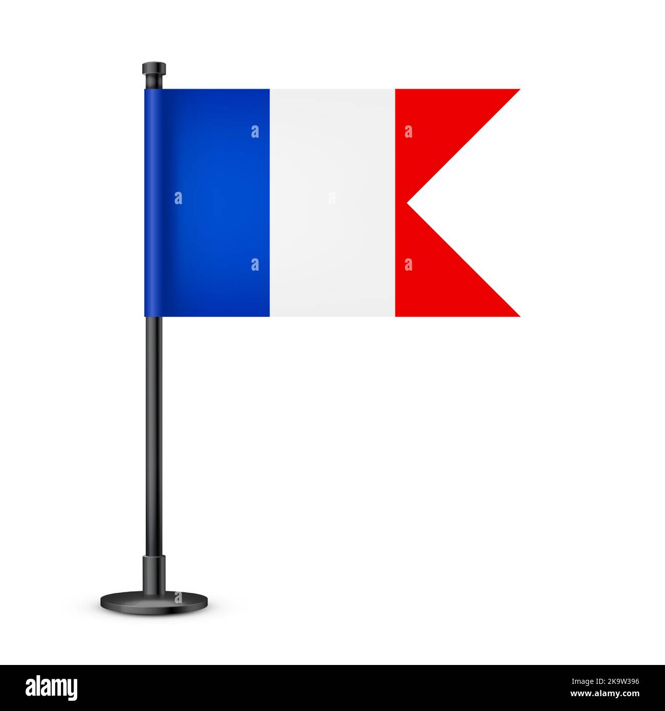 Realistic French table flag on a black steel pole. Souvenir from France ...