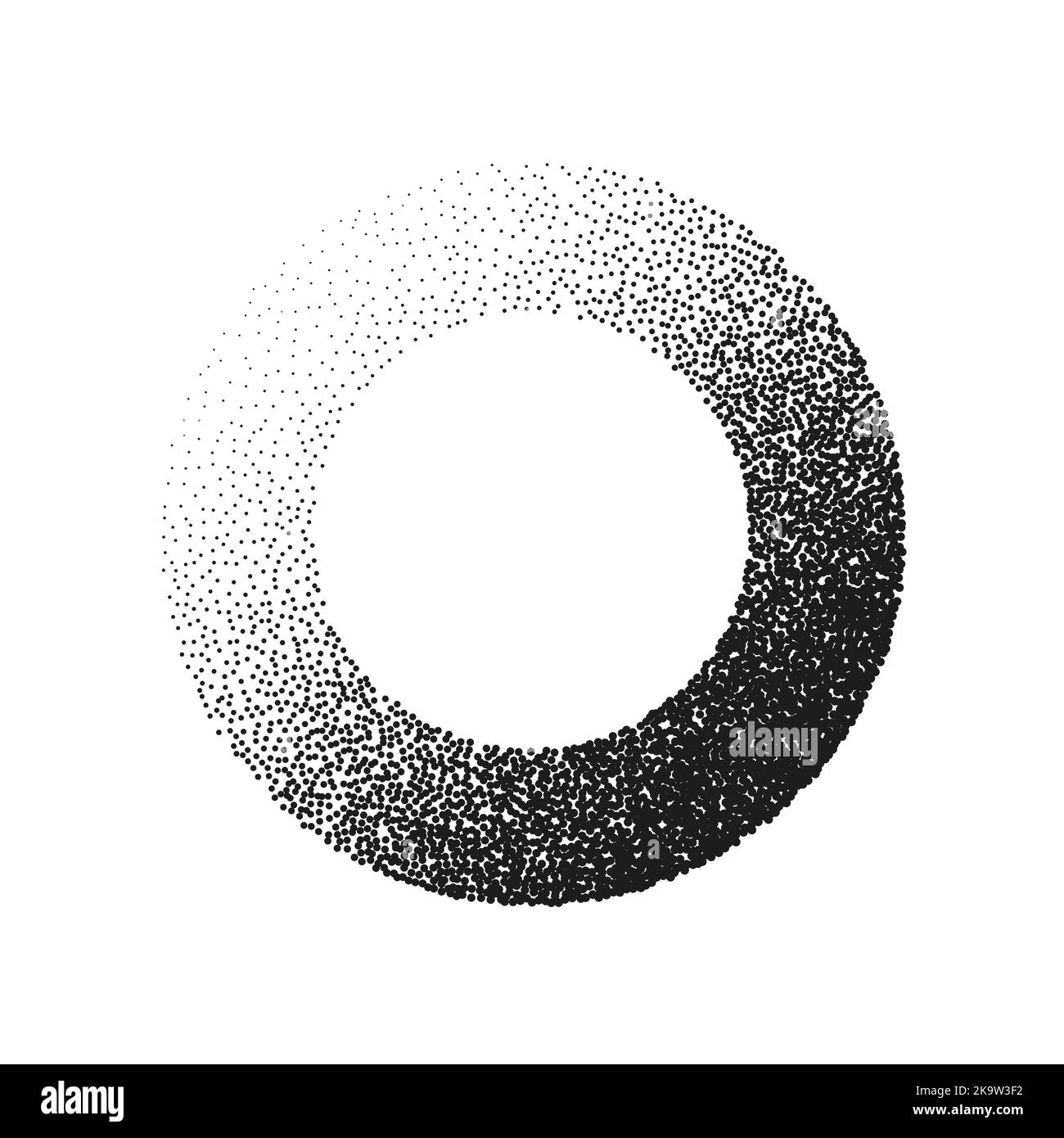 Round shaped dotted object, stipple elements. Fading gradient ...