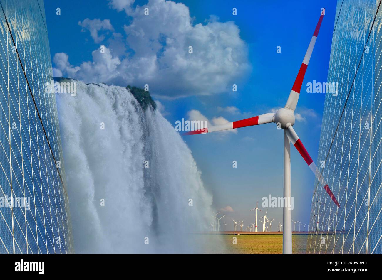 Symbolic image, renewable energy, green energy, hydropower, wind power ...