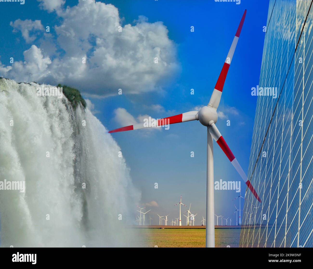 Symbolic image, renewable energy, green energy, hydropower, wind power ...
