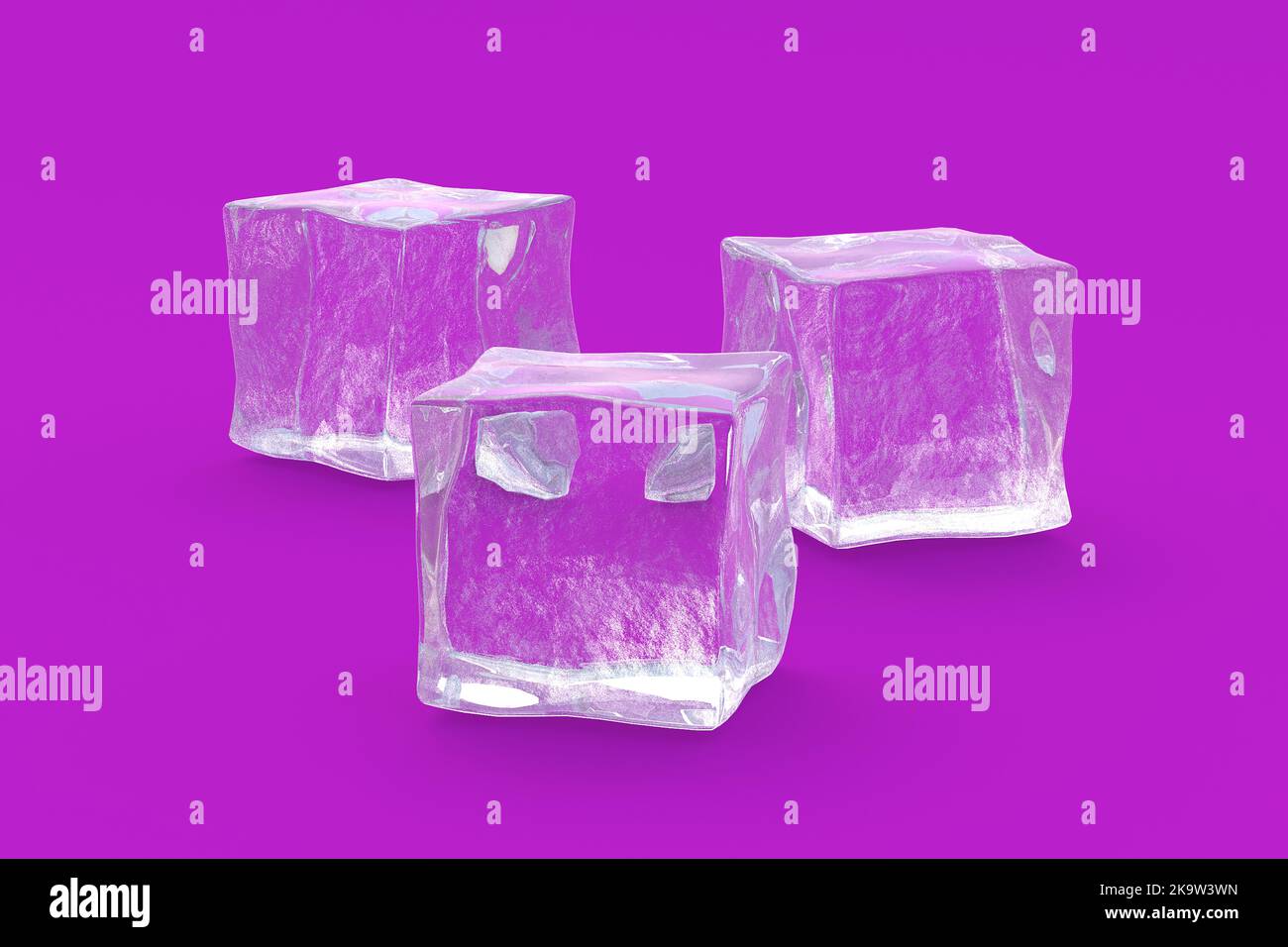Square ice cubes on violet background. Cold beverages. Refreshing ...