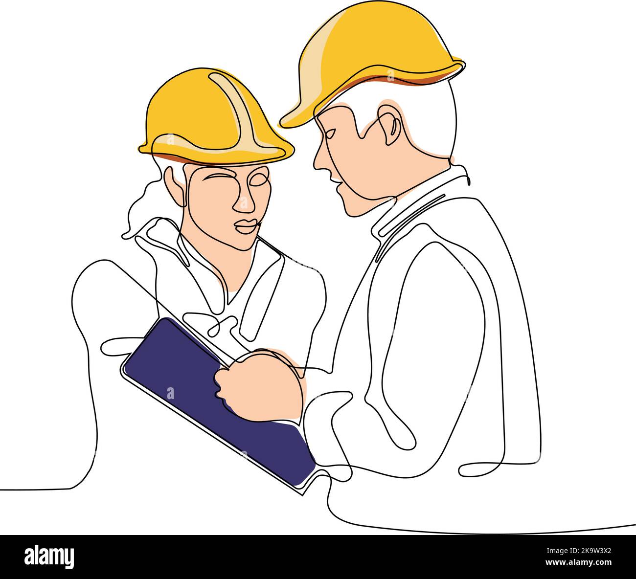 construction manager and engineer working on building site. Vector ...