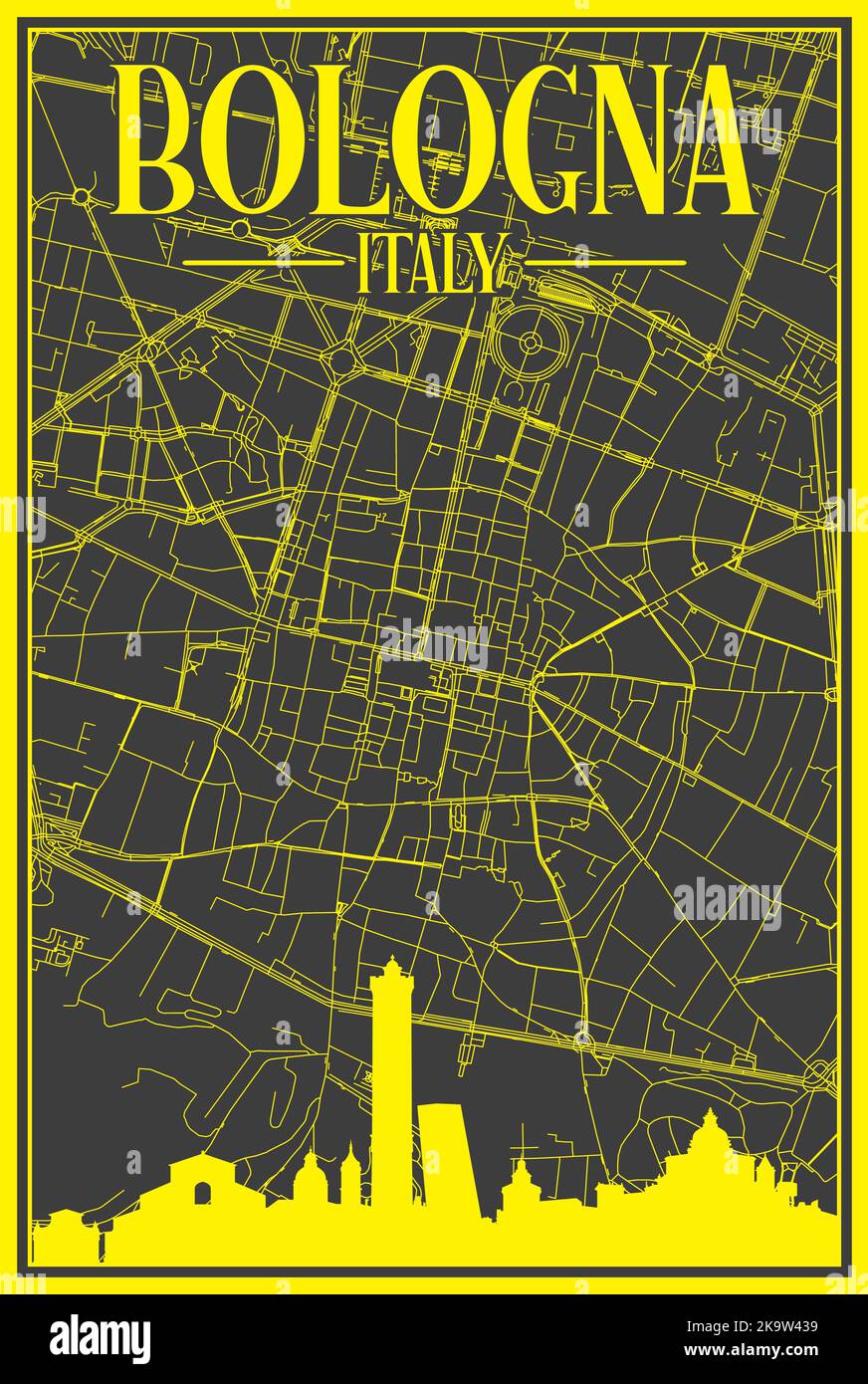 Hand-drawn downtown streets network printout map of BOLOGNA, ITALY Stock Vector Image & Art - Alamy