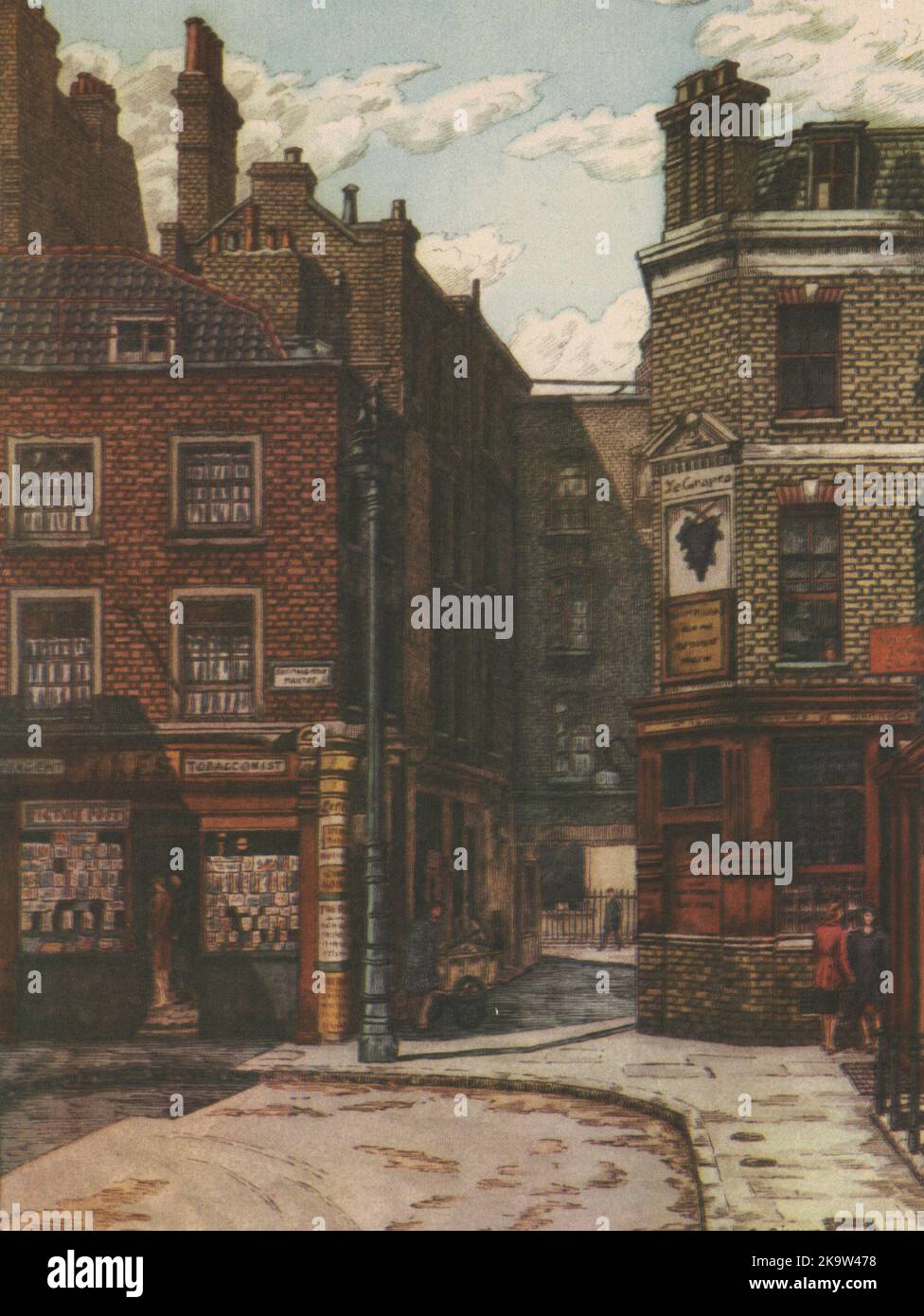 MAYFAIR. Shepherd Market, by Charles Ginner 1947 old vintage print ...