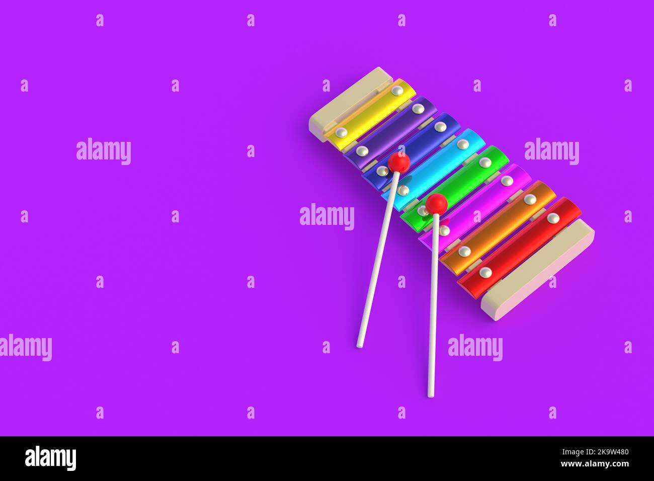 Colorful xylophone on purple background. Kids toy. Preschool education ...