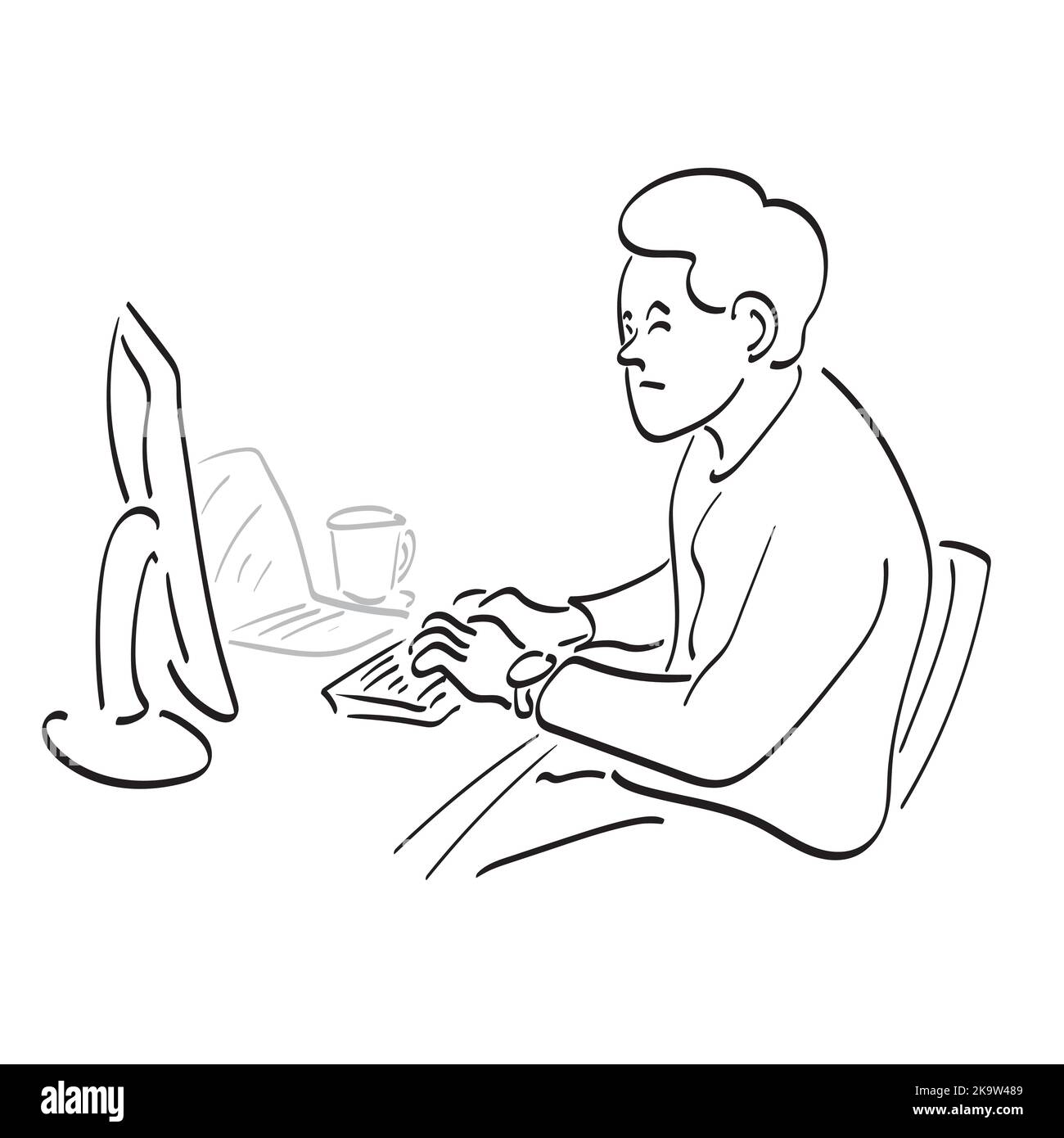 male computer developer working on his office illustration vector hand ...