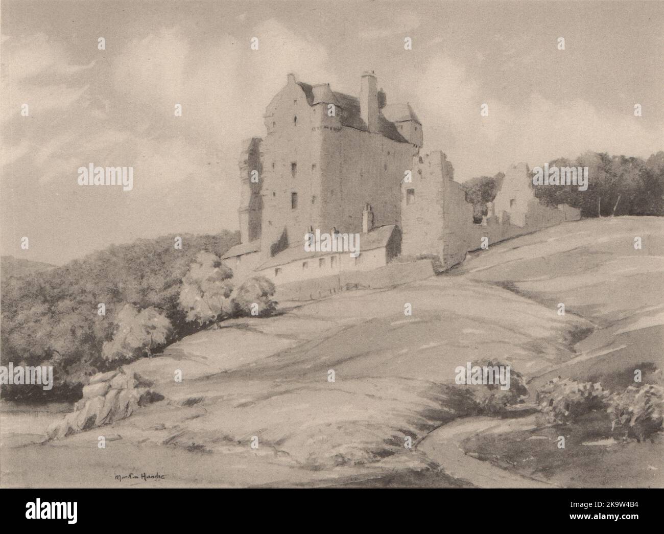 NEIDPATH. Neidpath Castle. Scotland. By Martin Hardie 1952 old vintage ...