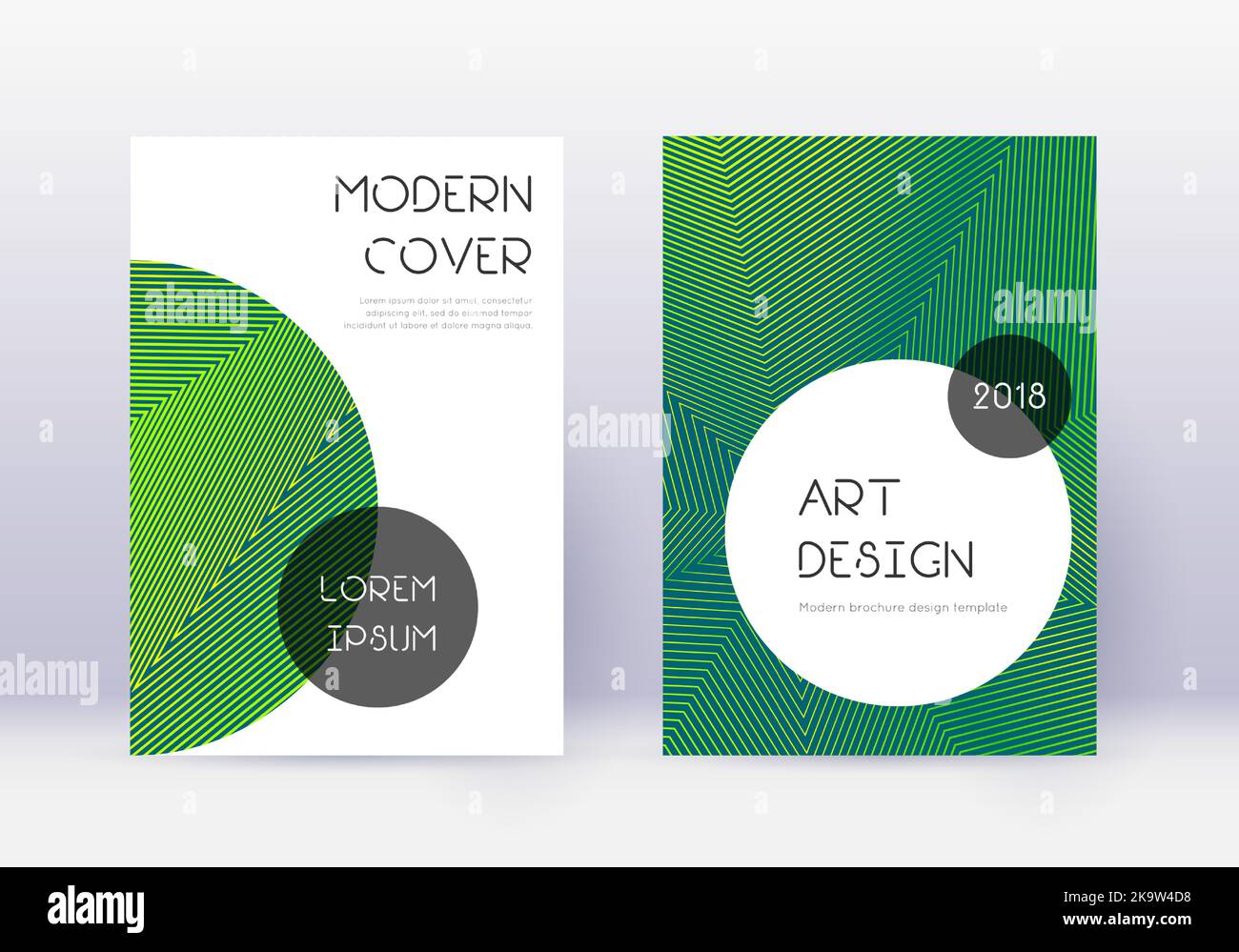 Trendy cover design template set. Green abstract lines on dark ...
