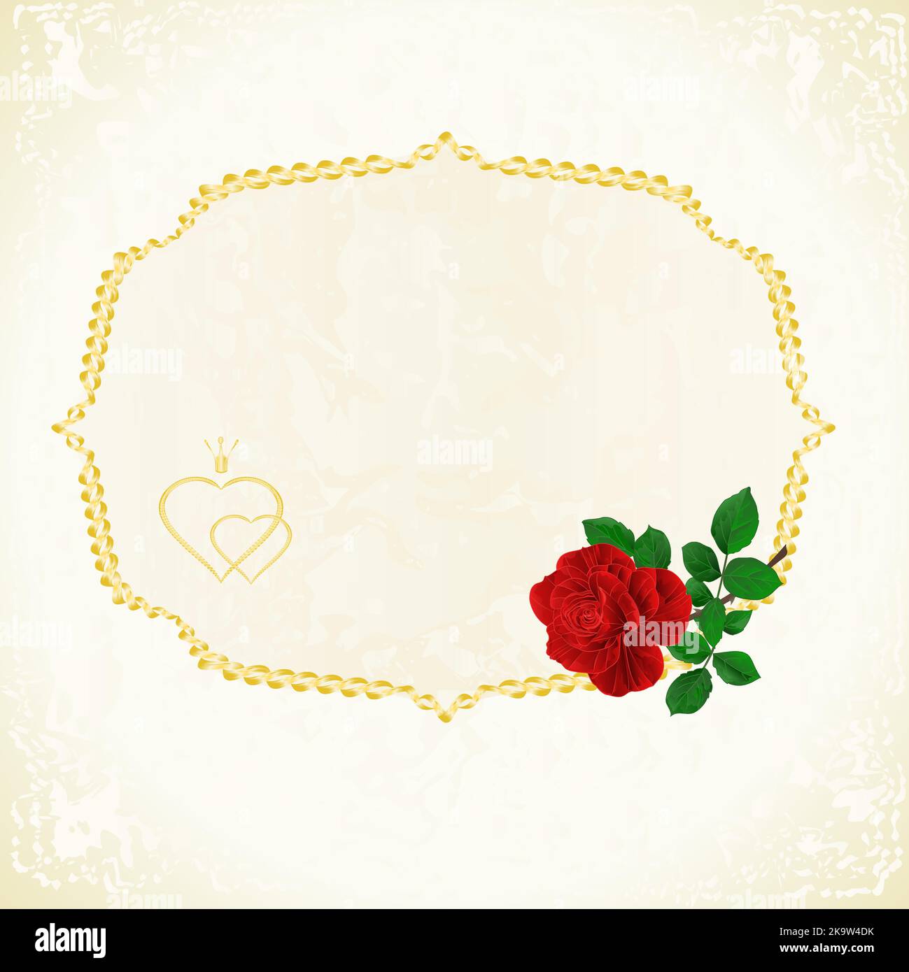 Label - frame with red rose and buds floral festive background vintage ...