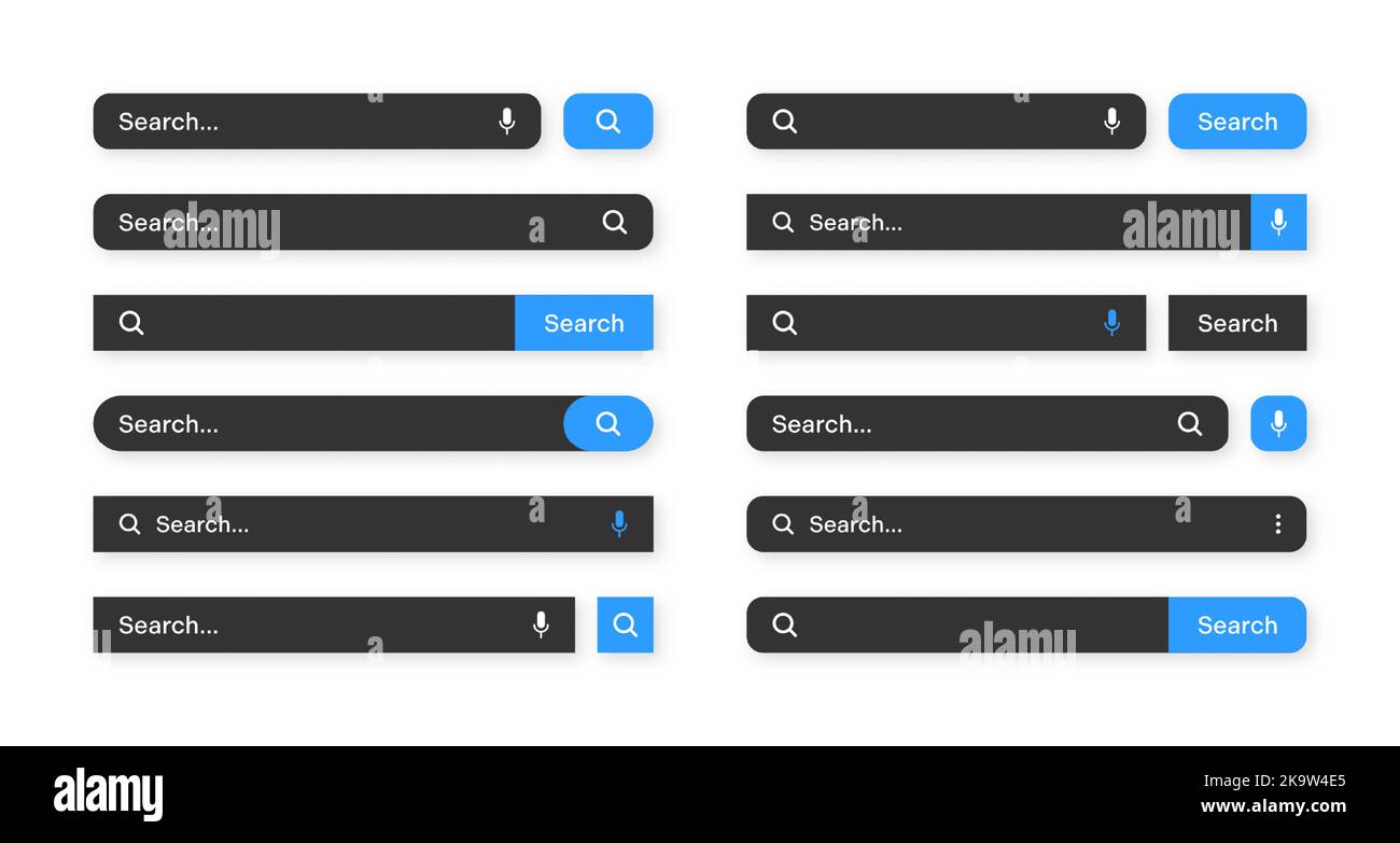 Various search bar templates, dark mode. Internet browser engine with ...
