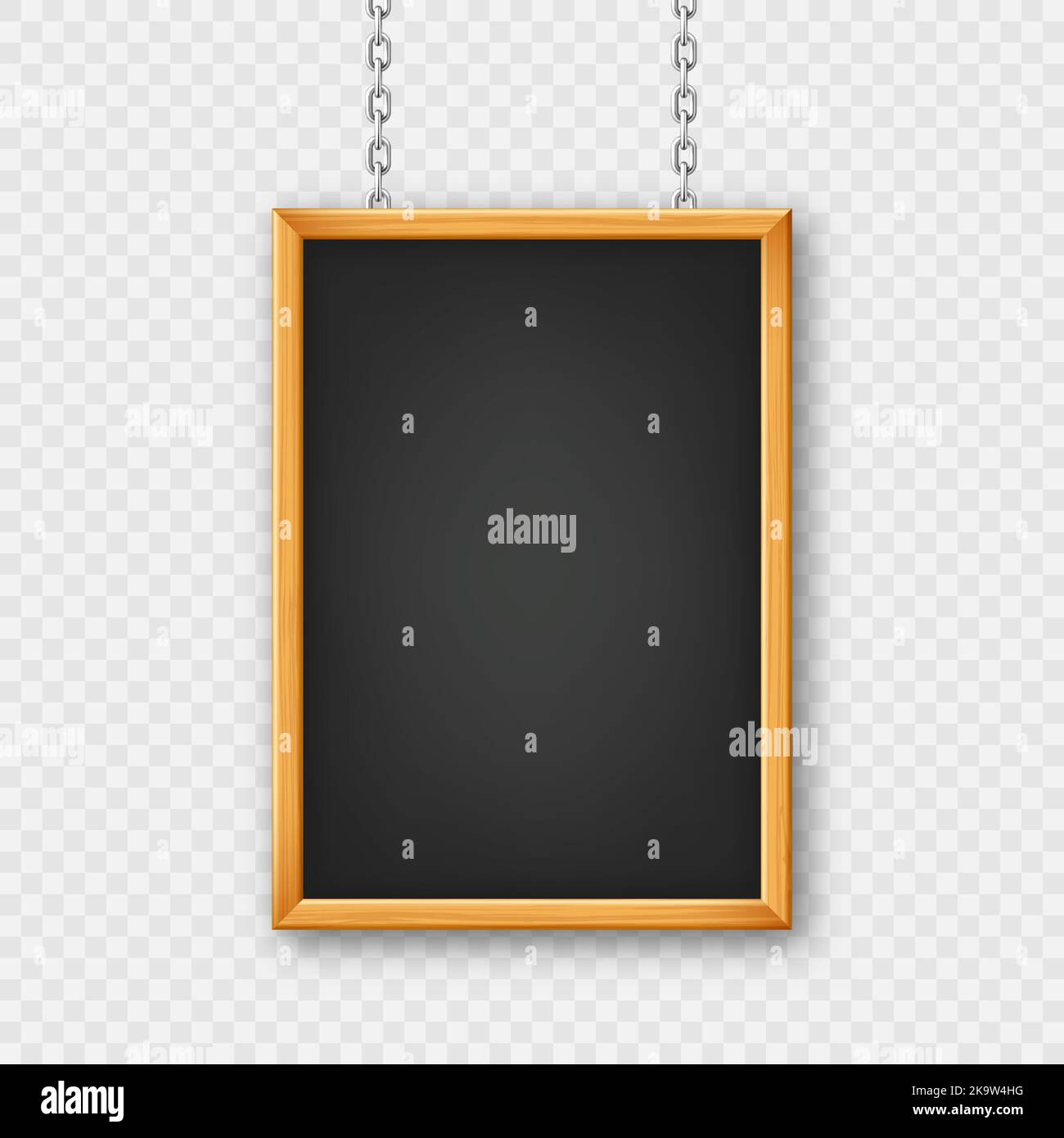 Signboard in a wooden frame hanging on a metal chain. Restaurant menu ...