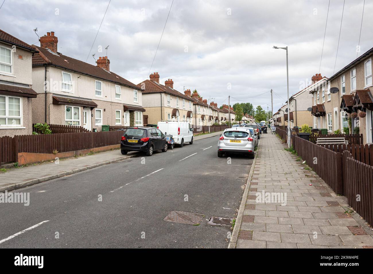 Birkenhead, UK: Fairbrook Drive housing estate in the Merseyside town ...