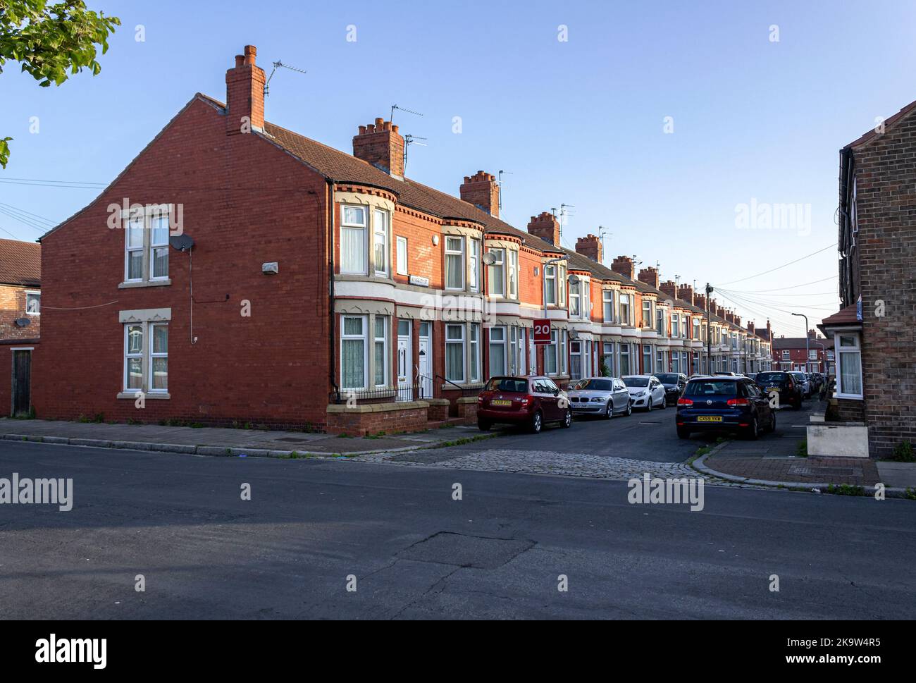 Birkenhead, UK: Kingsley Street terraced houses from the junction with ...