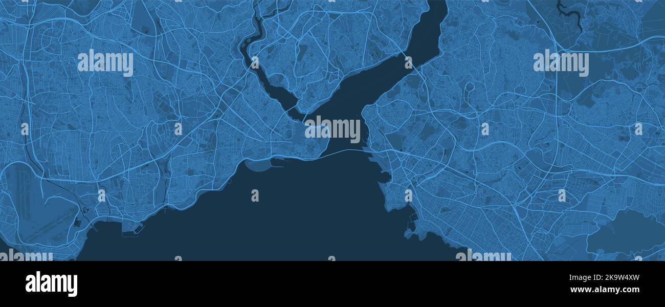 Detailed map poster of Istanbul city administrative area. Blue skyline ...