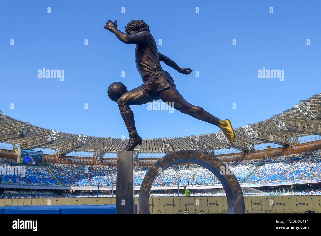 Naples, Italy. 29 Oct, 2022. Diego Maradona statue is seen inside the ...