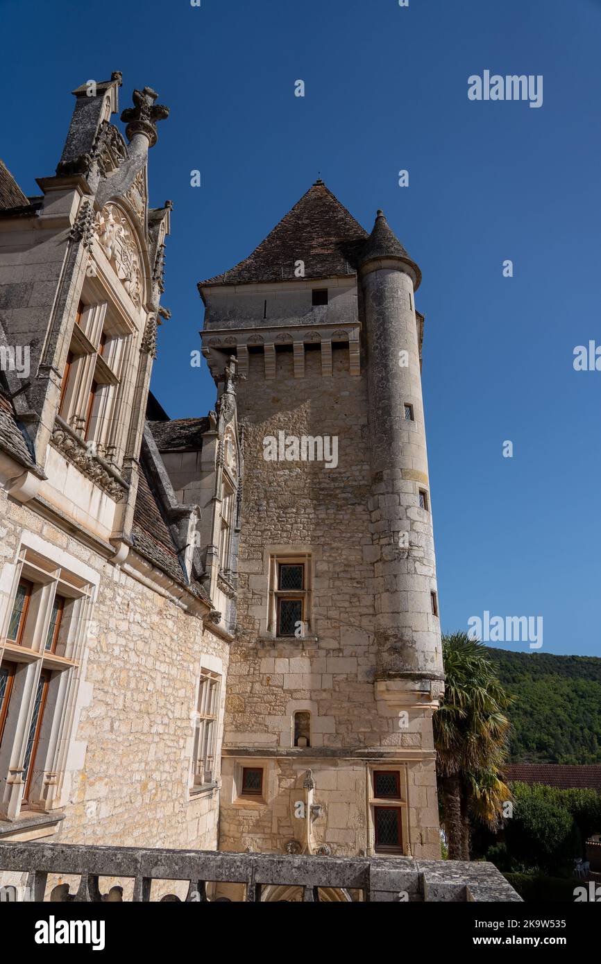 a medieval hand-built stone built chateau under blue summer sky Stock ...