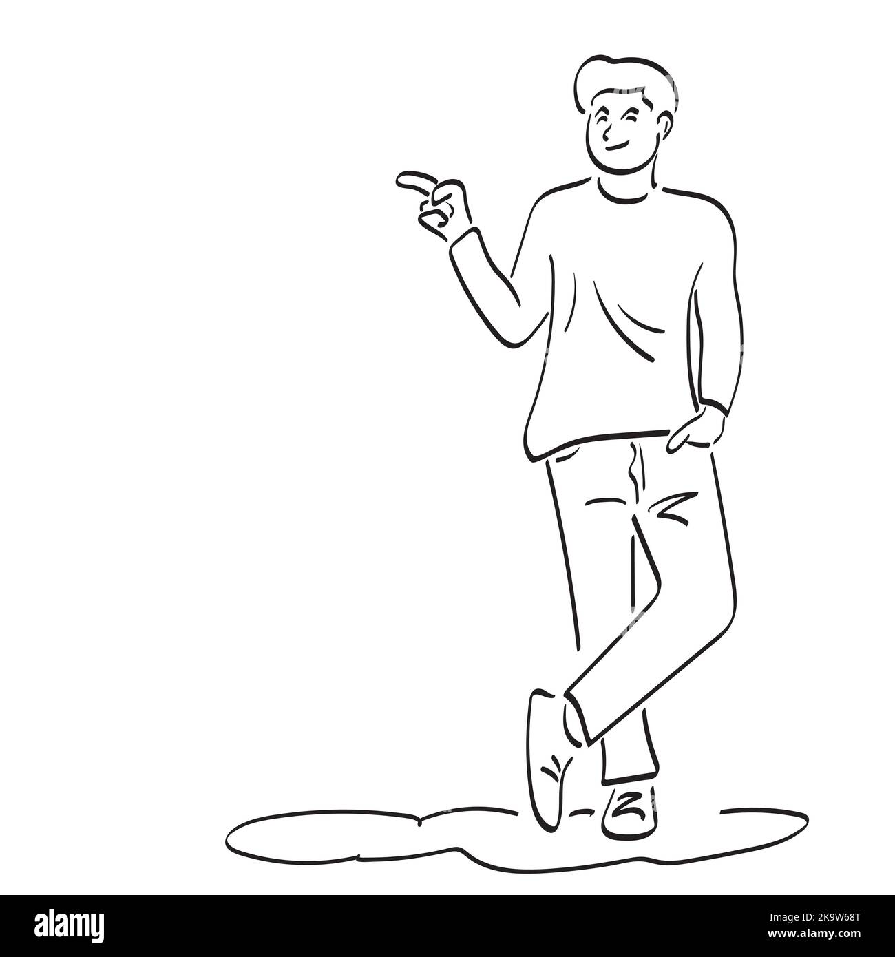 full length man pointing on blank space illustration vector hand drawn ...