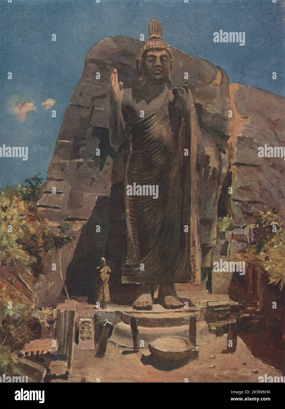 'A statue of Buddha' by Allan Stewart. Sri Lanka 1913 old antique print ...