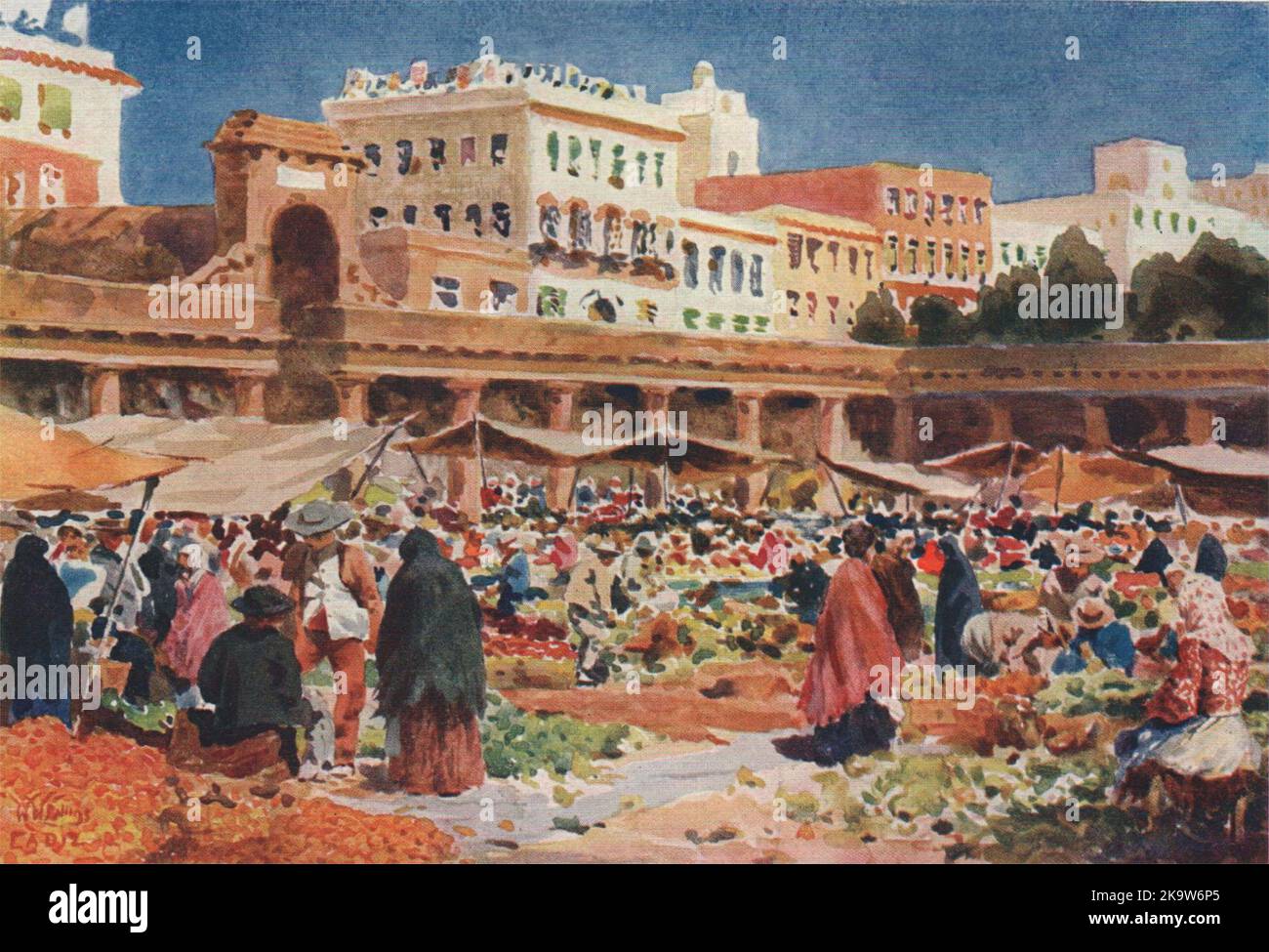 The market place, Cadiz, Spain, by William Wiehe Collins 1909 old print ...