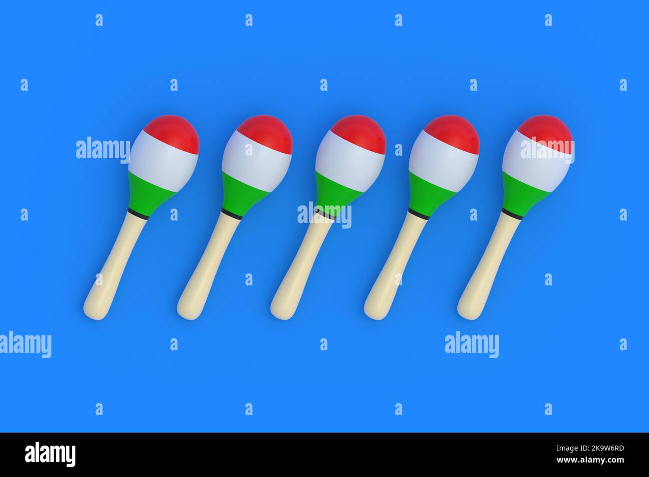 Row of mexican maracas on blue background. National musical instrument ...