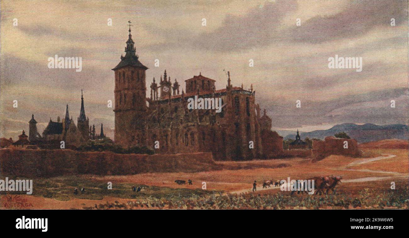 Astorga, Spain, by William Wiehe Collins 1909 old antique print picture ...