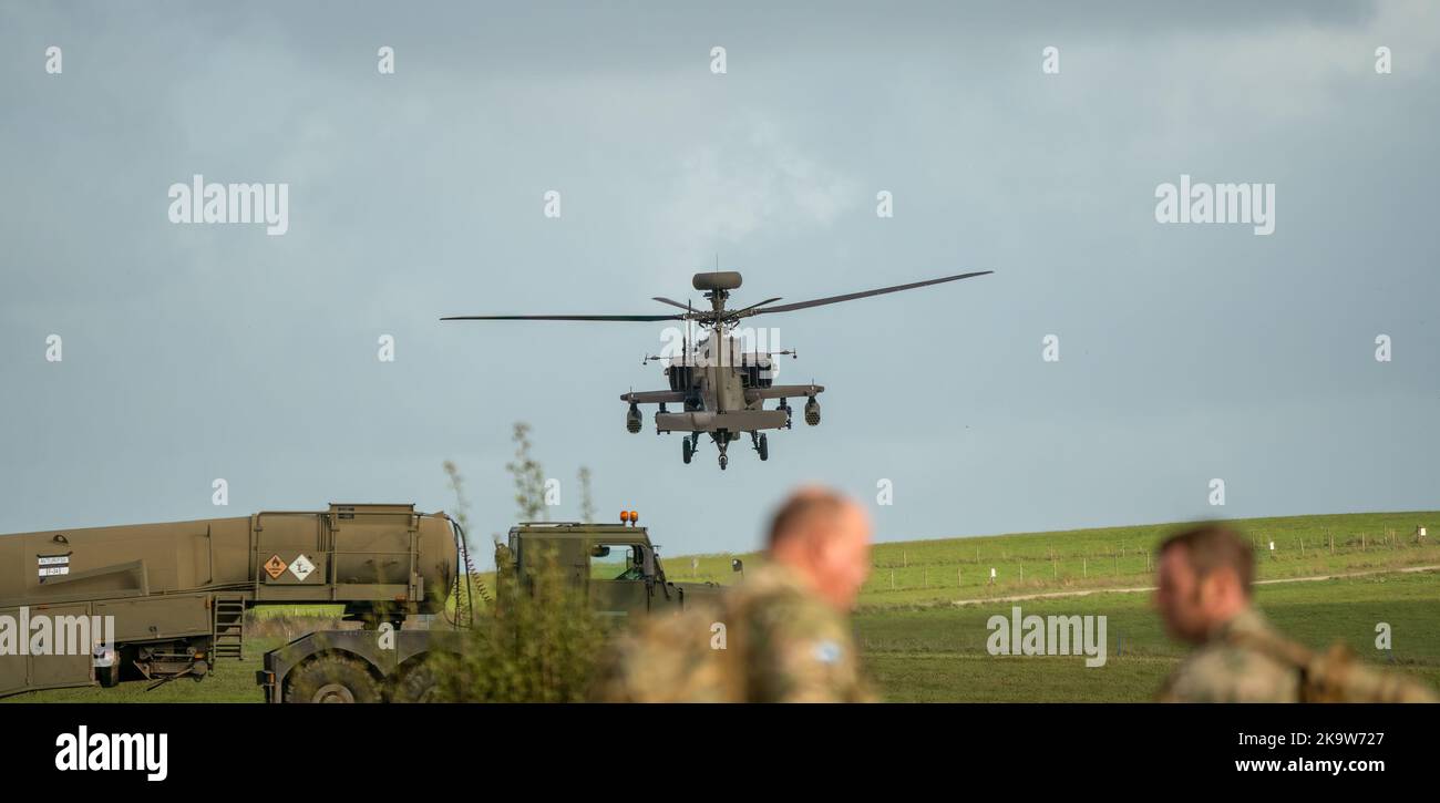 close-up of British army Boeing Apache Attack helicopter (AH-64E ZM707 ...