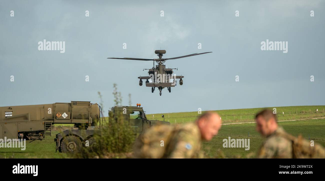 close-up of British army Boeing Apache Attack helicopter (AH-64E ZM707 ...