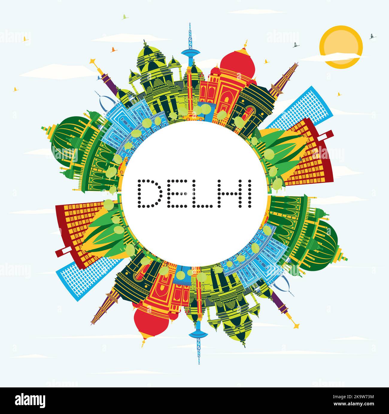 Delhi India City Skyline with Color Buildings, Blue Sky and Copy Space ...