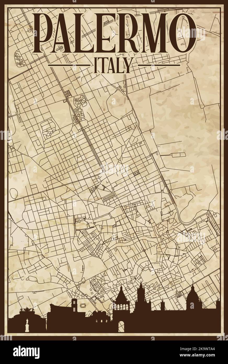 Hand-drawn downtown streets network printout map of PALERMO, ITALY Stock Vector Image & Art - Alamy