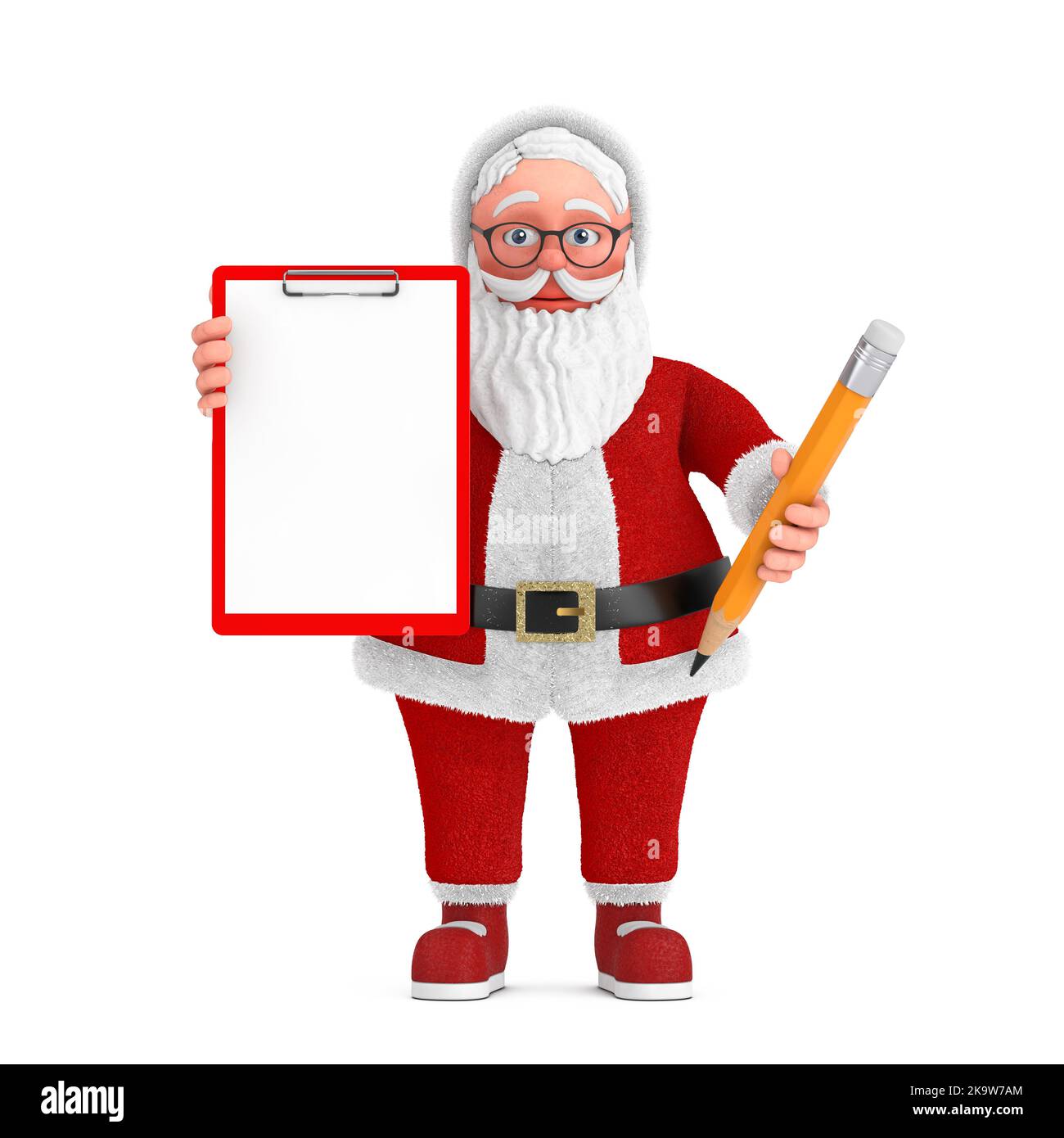 Cartoon Cheerful Santa Claus Granpa with Red Plastic Clipboard, Paper ...