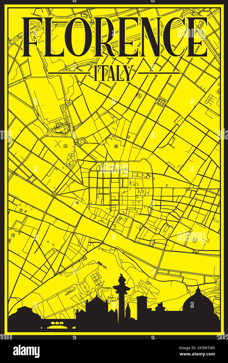 Hand-drawn downtown streets network printout map of FLORENCE, ITALY Stock Vector Image & Art - Alamy