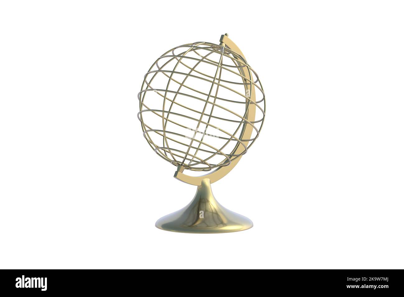 Wire globe of golden color isolated on white background. 3d render ...