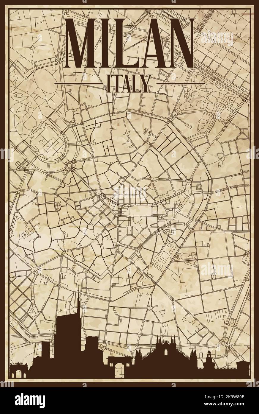 Hand-drawn downtown streets network printout map of MILAN, ITALY Stock Vector Image & Art - Alamy