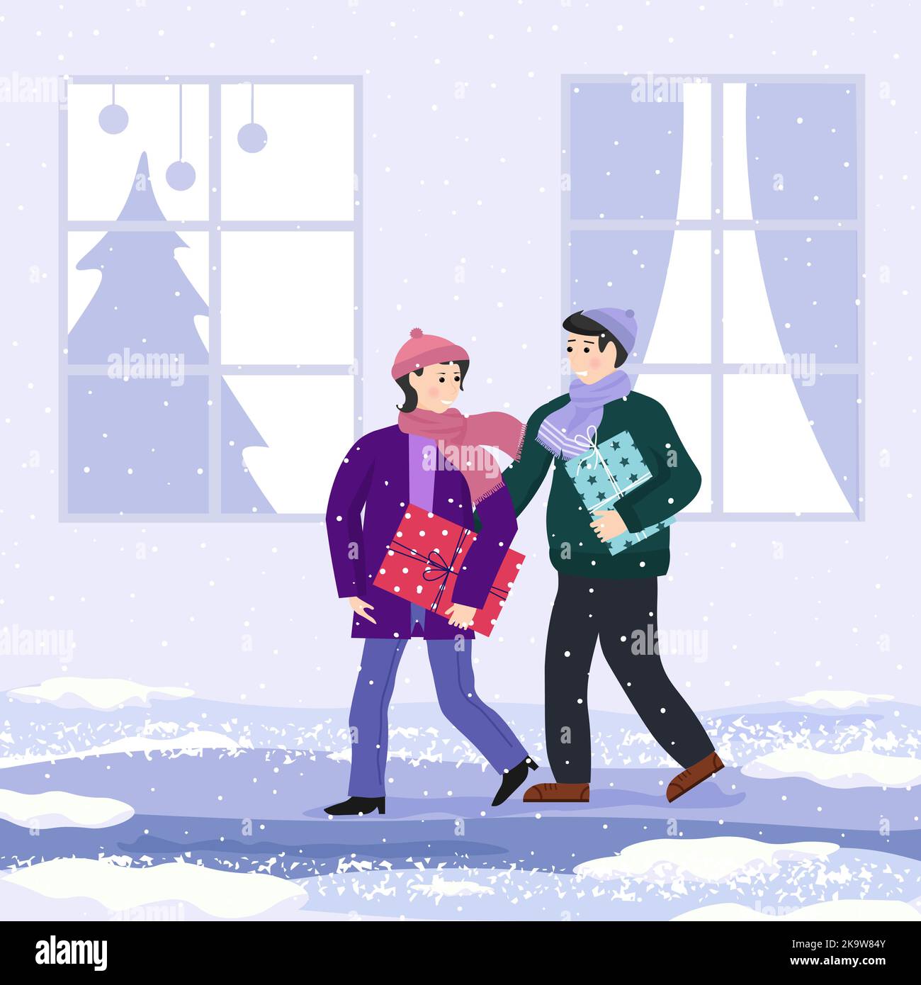 Happy young woman walking down Stock Vector Images - Alamy