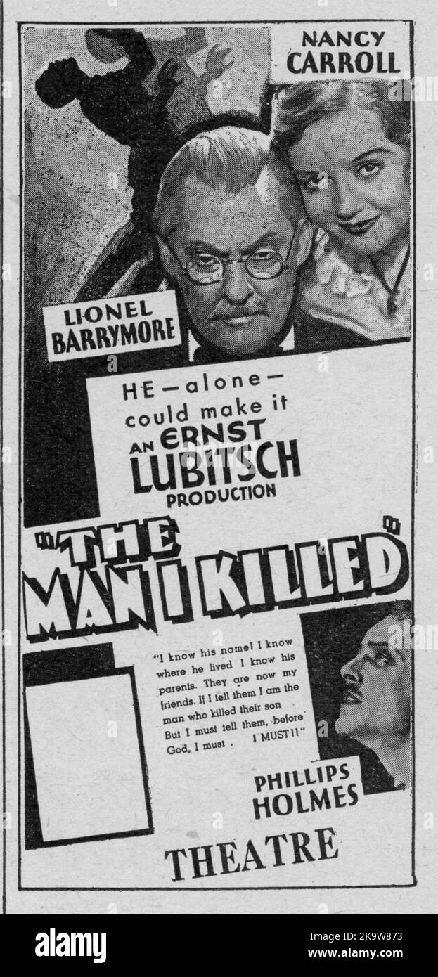 LIONEL BARRYMORE NANCY CARROLL and PHILLIPS HOLMES in THE MAN I KILLED ...