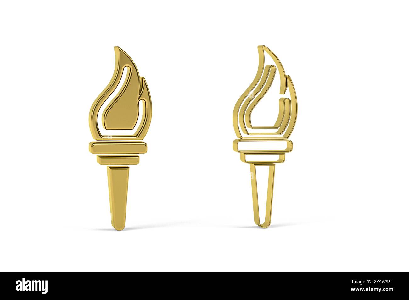 Golden 3d torch icon isolated on white background - 3D render Stock ...