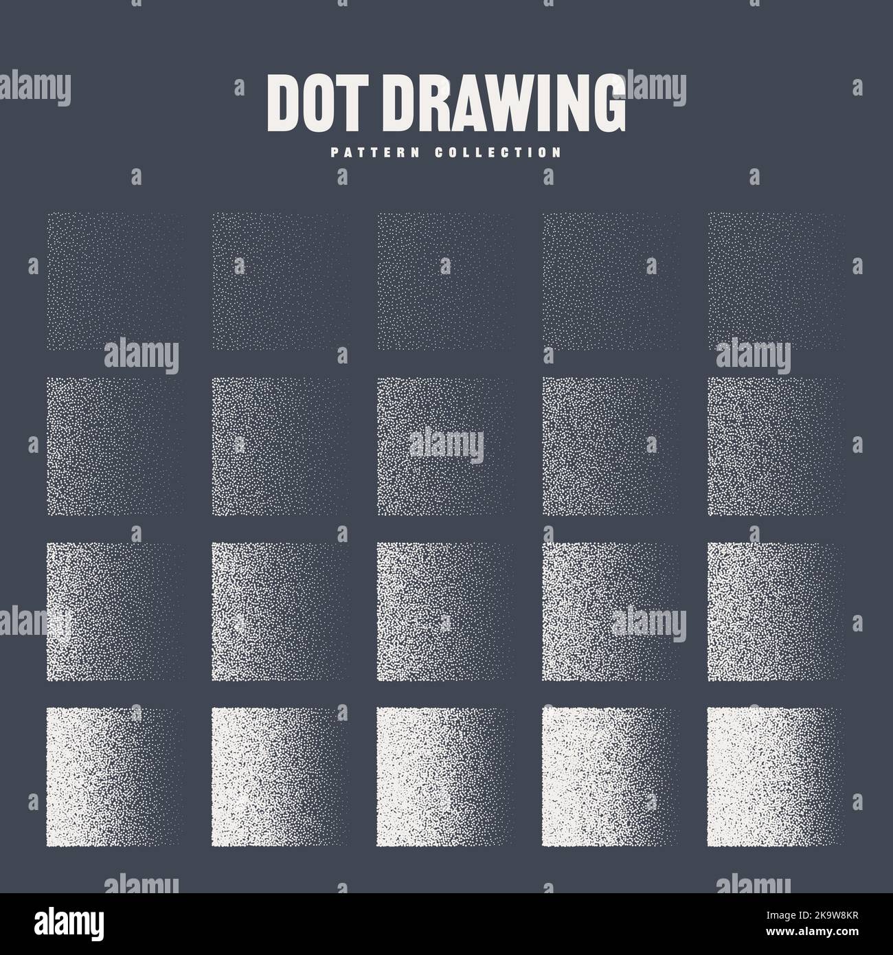 Square shaped dotted objects, stipple elements. Stippling, dotwork ...