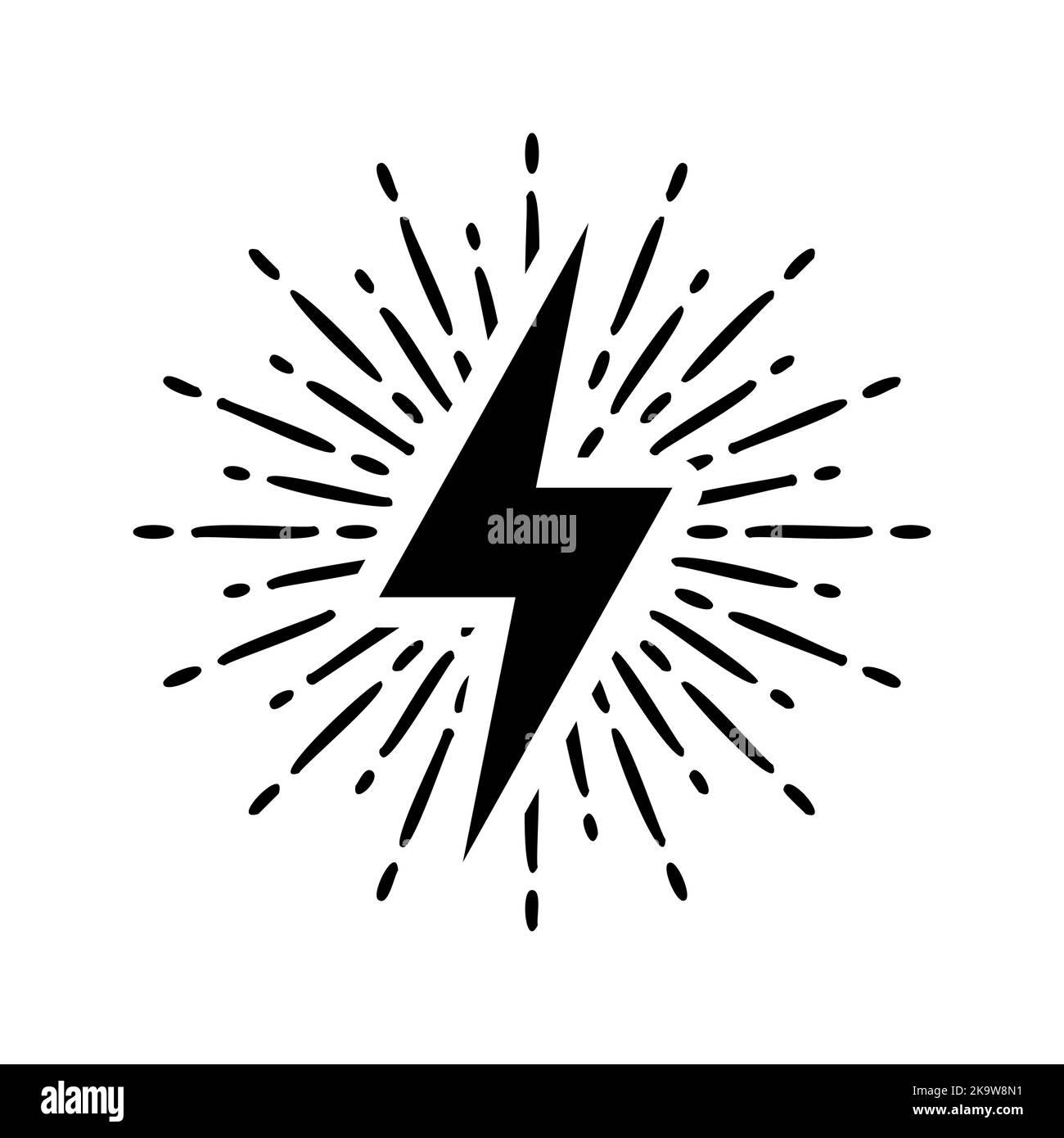 Vintage lightning bolt and sun rays isolated on white background ...