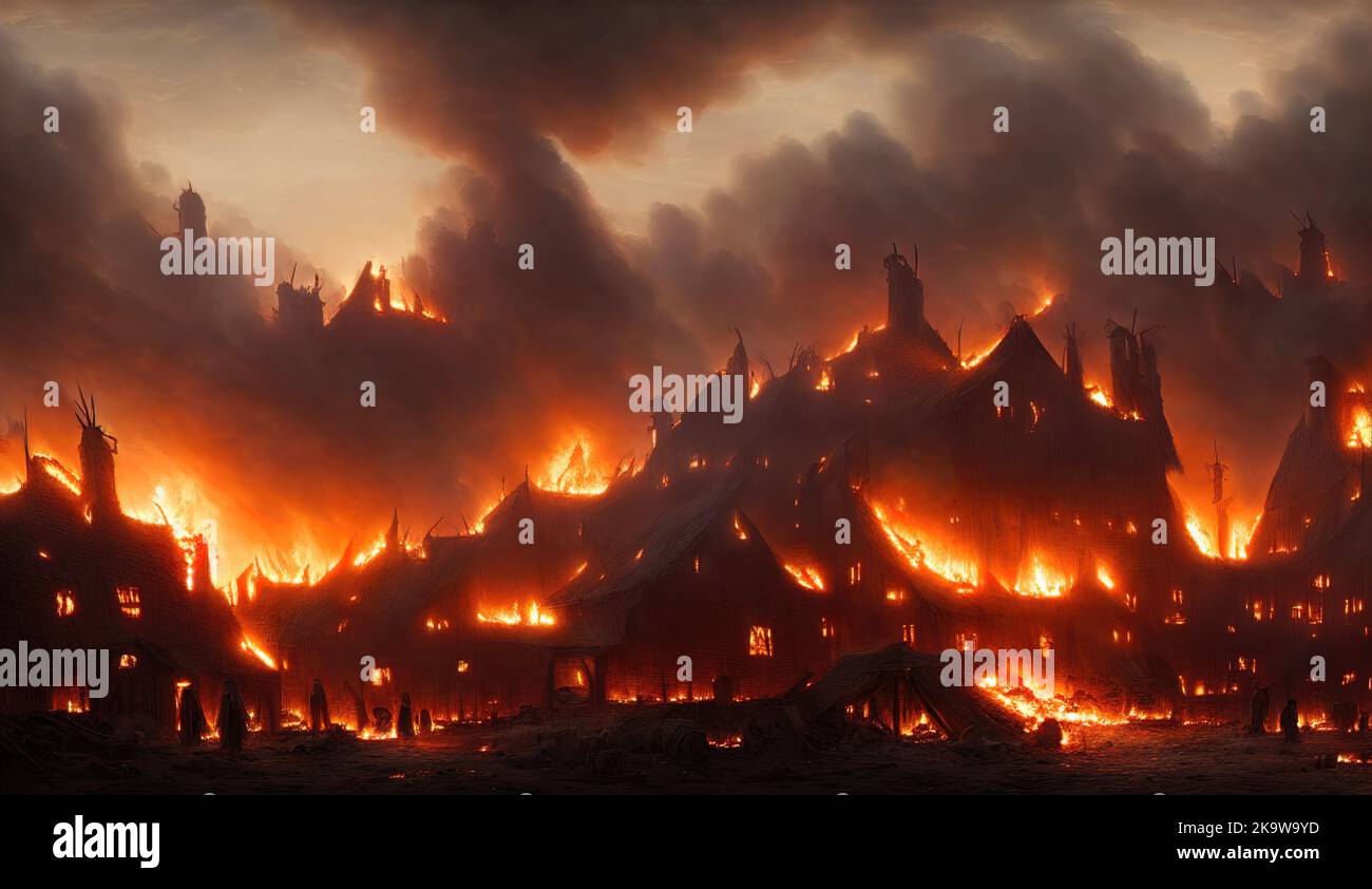 Castle on fire 3d illustration hi-res stock photography and images - Alamy