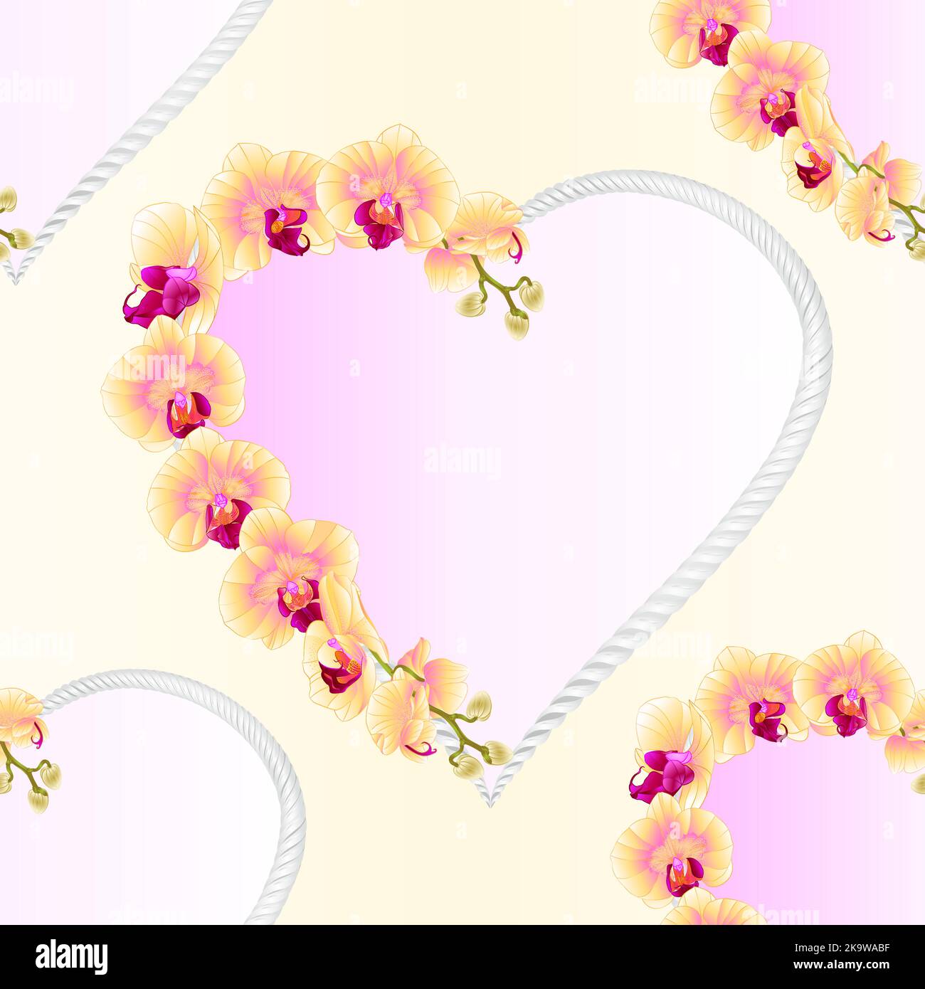 Seamless Texture Frame Heart Shaped Orchid Phalaenopsis Yellow Flowers