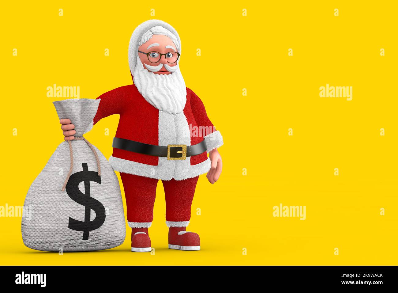 Cartoon Cheerful Santa Claus Granpa and Tied Rustic Canvas Linen Money ...