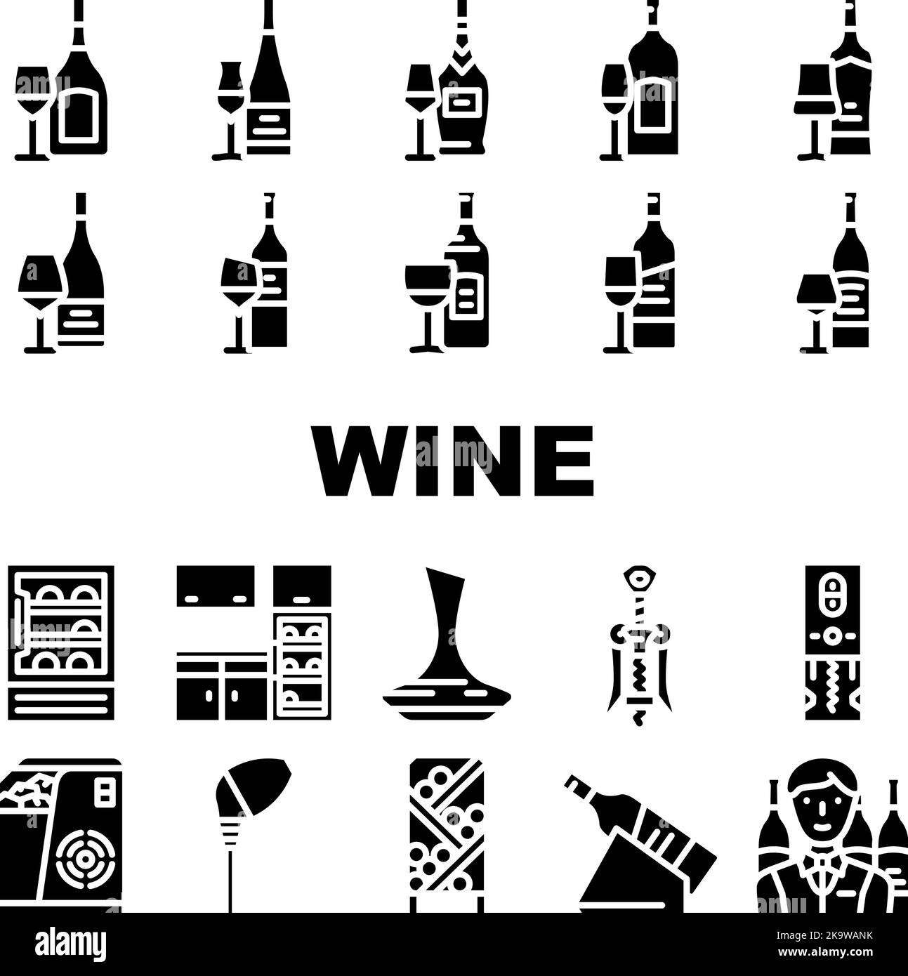 wine glass alcohol winery icons set vector Stock Vector Image & Art - Alamy